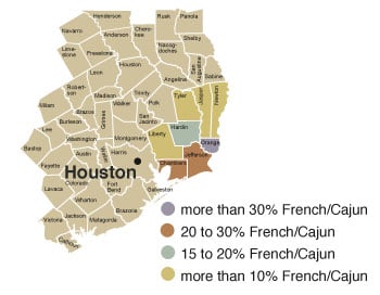 French-Cajun Ancestry as Percent of Total Population | TX Almanac